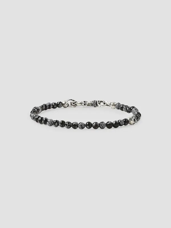 John Varvatos Skull Sterling & Obsidian Beaded Bracelet