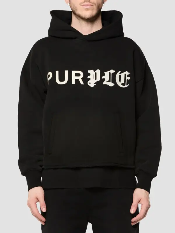 PURPLE BRAND Logo Cotton Fleece Heavyweight Hoodie - Black