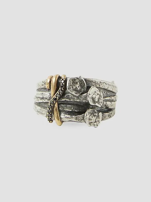John Varvatos Nails Sterling Goldtone & 0.06 Tcw Diamond Band Ring - Silver