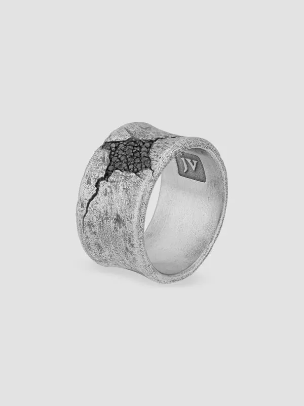 John Varvatos Crack Sterling & 0.13 Tcw Black Diamond Band Ring - Silver