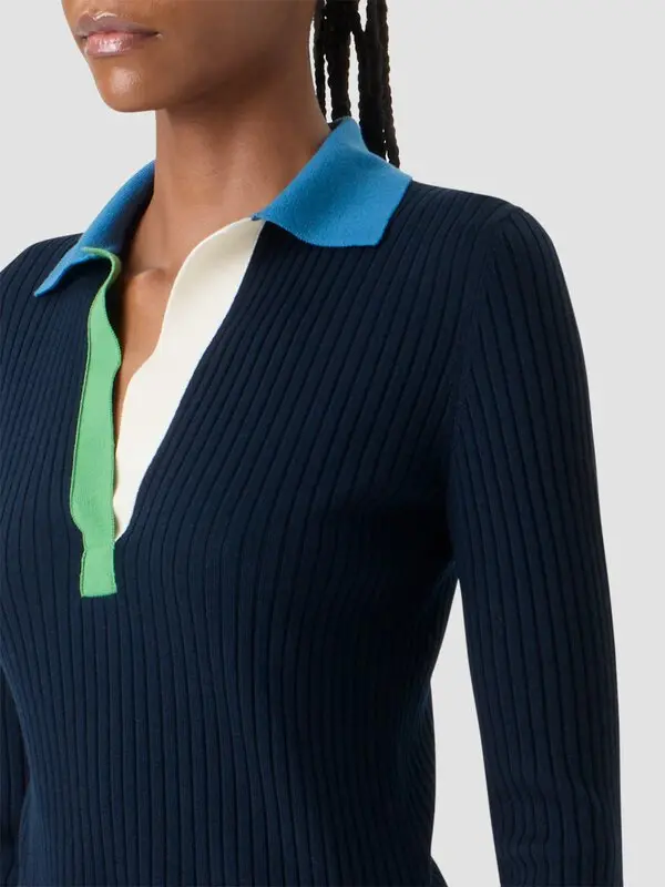 Akris Colorblocked Rib-knit Wool Long-sleeve Polo Shirt