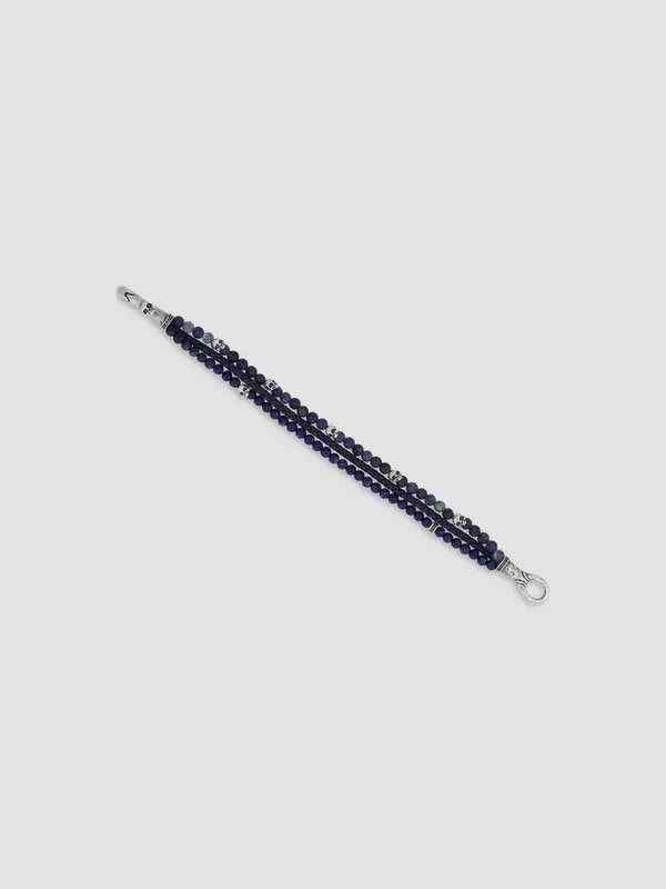 John Varvatos Skull Sterling Lapis Lazuli & Sodalite Triple-strand Beaded Bracelet