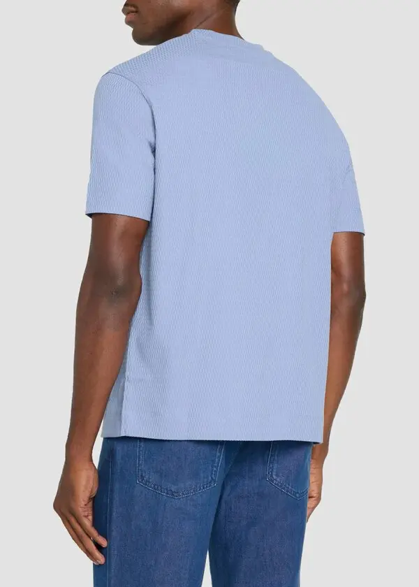 Emporio Armani Textured Oval Cotton Crewneck T-shirt - Solid Medium Blue