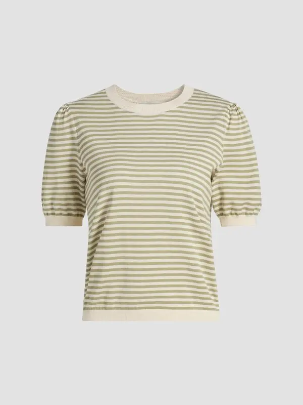 FRAME The Striped Gathered Short-sleeve Sweater - Sage Multi