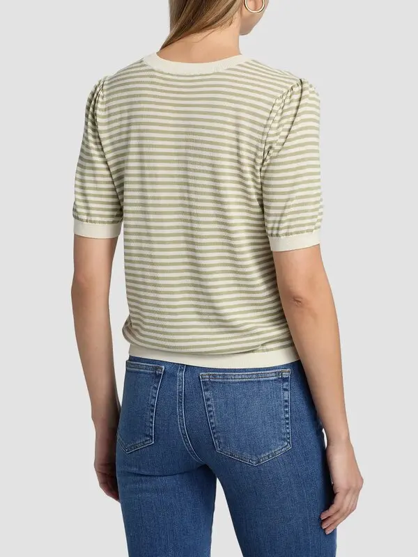 FRAME The Striped Gathered Short-sleeve Sweater