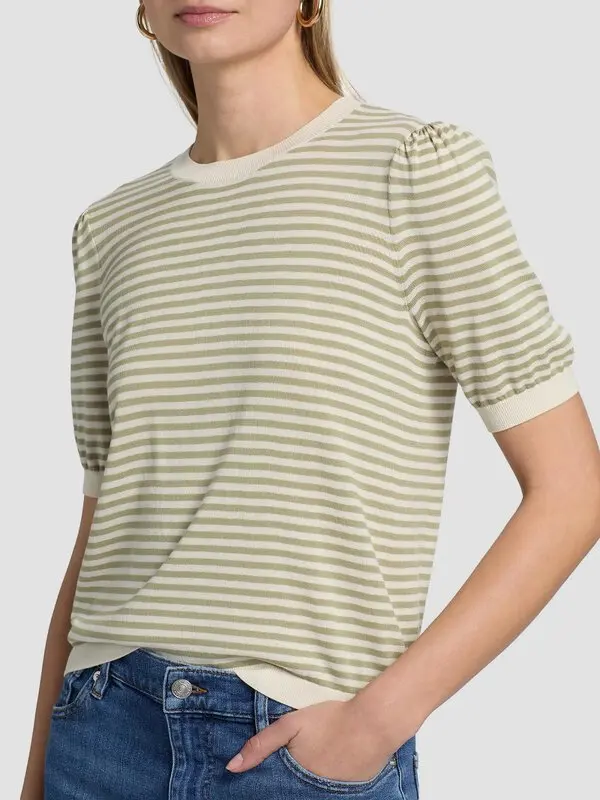 FRAME The Striped Gathered Short-sleeve Sweater