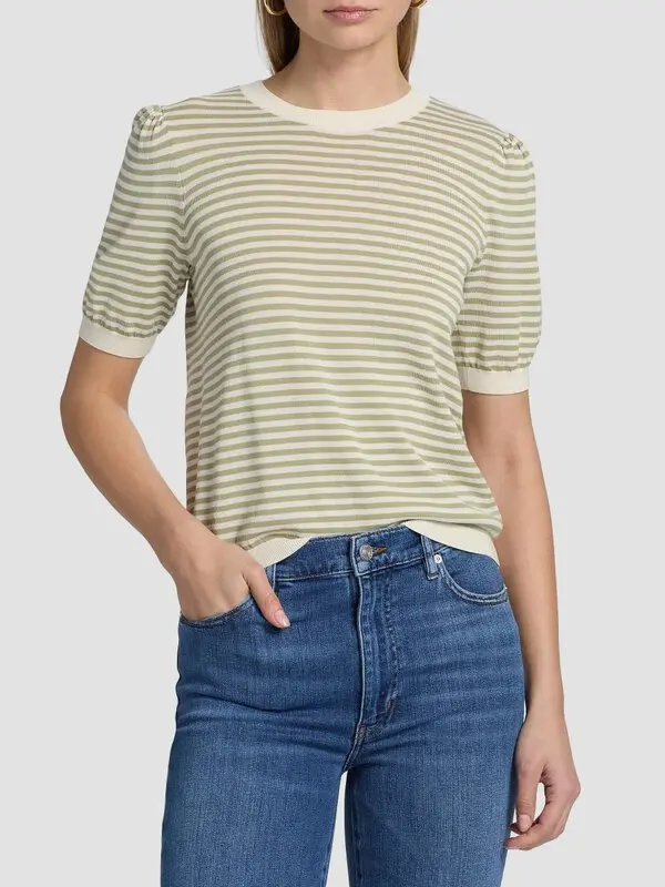 FRAME The Striped Gathered Short-sleeve Sweater
