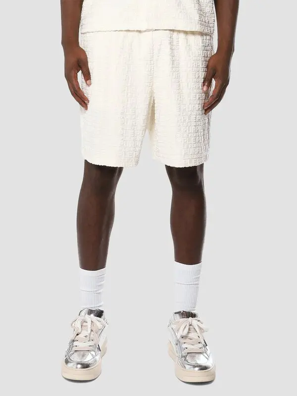 PURPLE BRAND Embossed Logo Terry-towel Shorts - Off White