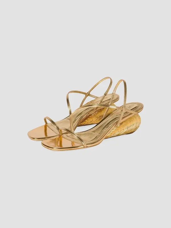 Simkhai Bridget 75mm Metallic Leather Wedge Sandals - Gold