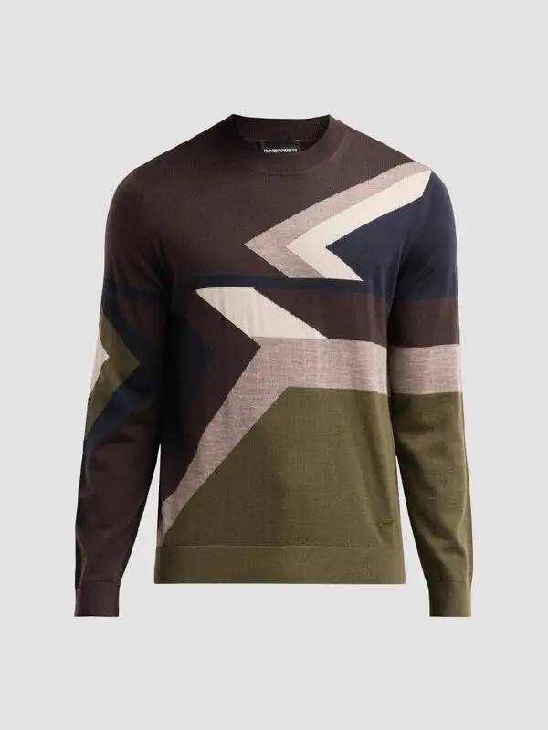 Emporio Armani Geometric Wool Crewneck Sweater - Multi