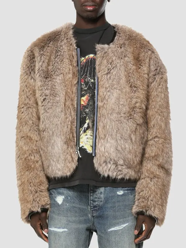 PURPLE BRAND Reversible Faux Fur & Denim Jacket
