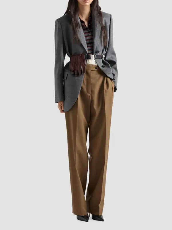 Prada Striped Cashmere And Silk Polo Shirt - Brown