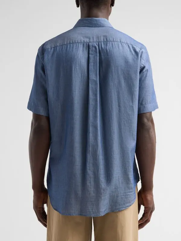 Emporio Armani Solid Chambray Short-sleeve Sport Shirt