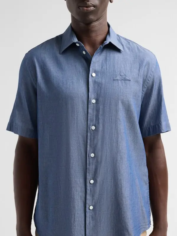 Emporio Armani Solid Chambray Short-sleeve Sport Shirt