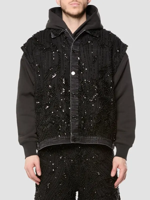 PURPLE BRAND Embellished Mesh Cotton Vest