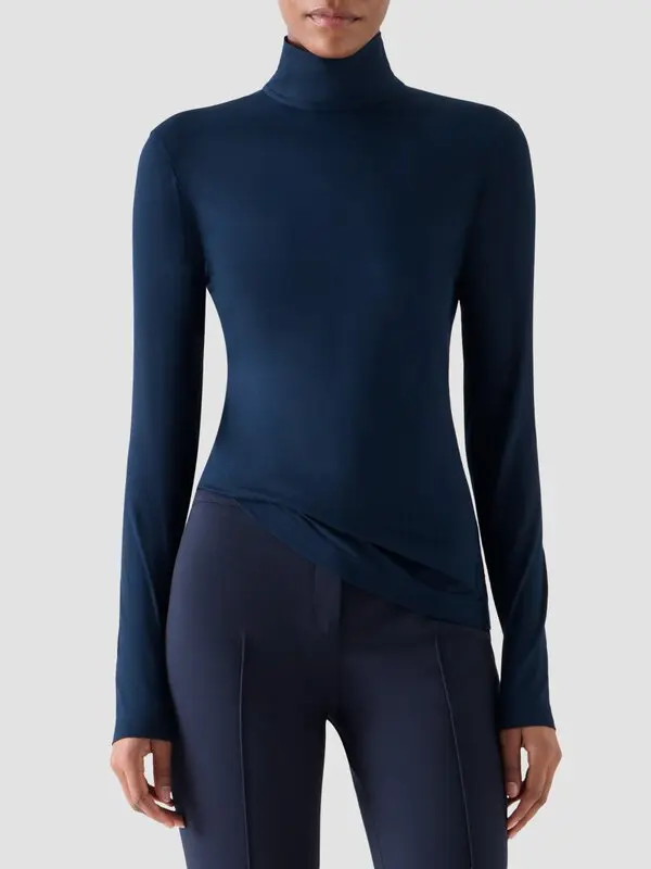 Akris Mock Neck Turtleneck Jersey Top - Navy