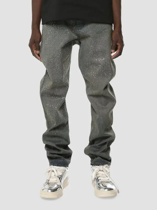 PURPLE BRAND Dirty Wash Cosmos Rhinestone Stacked Jeans - Blue