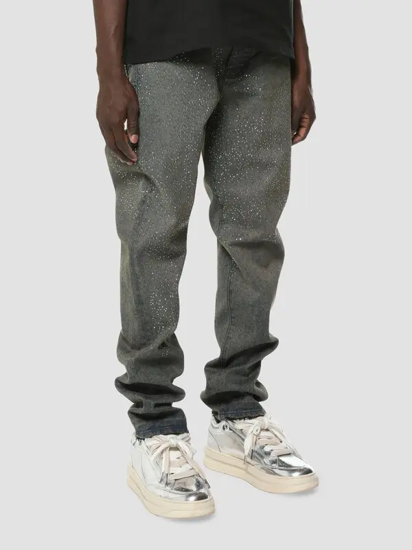 PURPLE BRAND Dirty Wash Cosmos Rhinestone Stacked Jeans