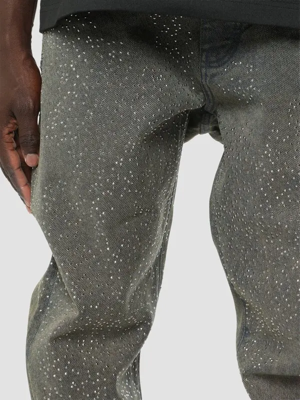 PURPLE BRAND Dirty Wash Cosmos Rhinestone Stacked Jeans