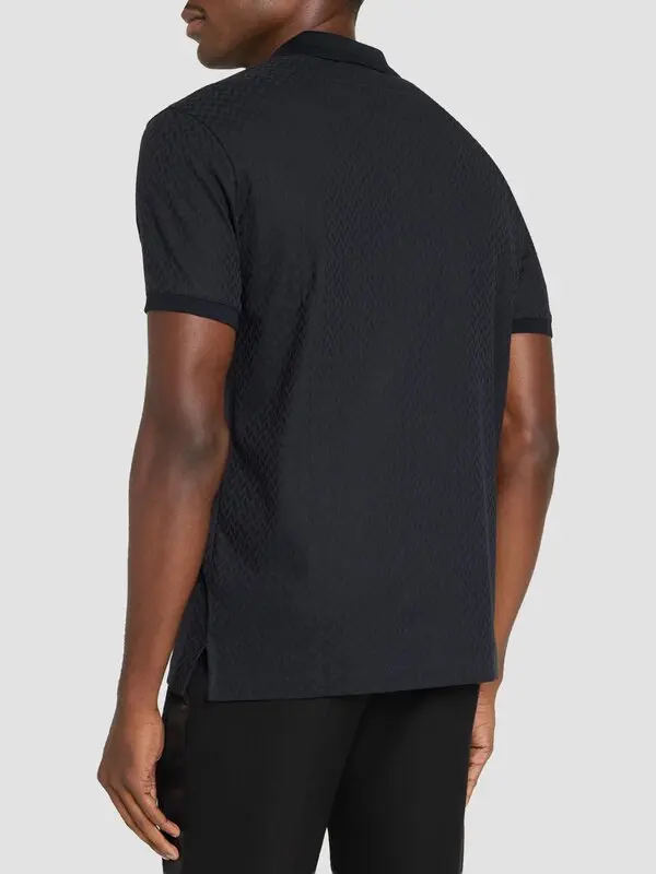 Emporio Armani Micro Chevron Jacquard Polo Shirt - Blue