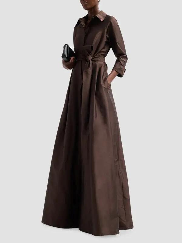 Rickie Freeman For Teri Jon Shirt Waist Tafetta Gown - Espresso