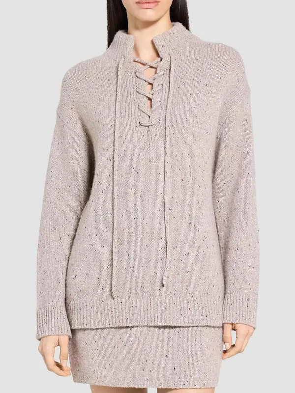 Theory Oversized Drawstring Wool-blend Sweater - Beige Multi