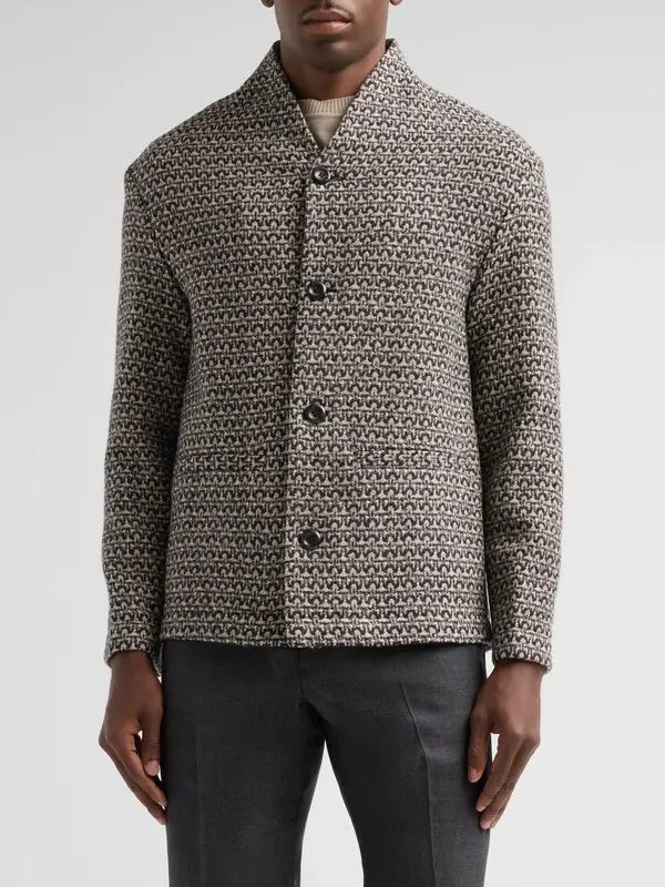 Emporio Armani Geo Tweed-effect Wool Cardigan Jacket