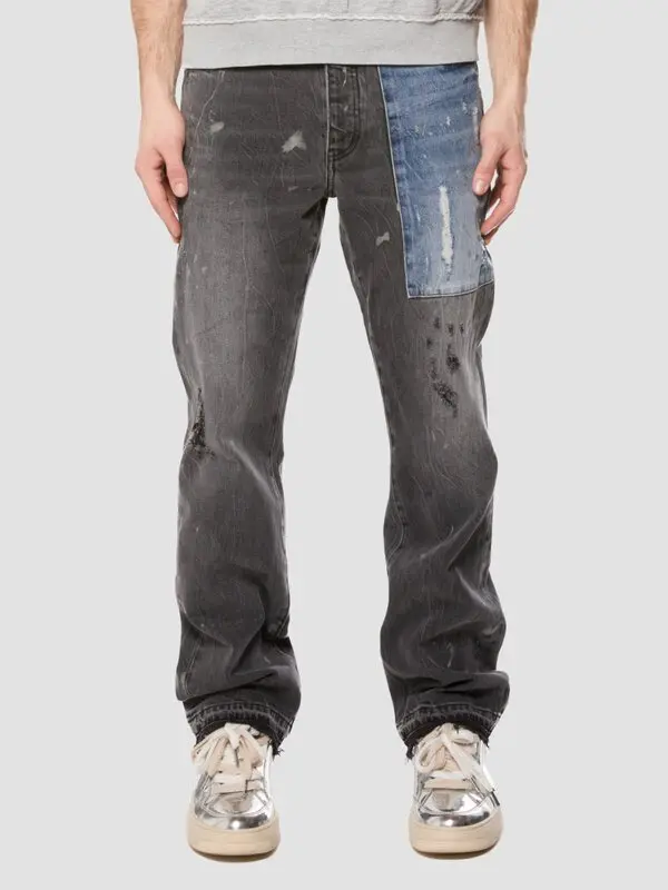 PURPLE BRAND Colorblocked Patchwork Straight-leg Jeans - Black