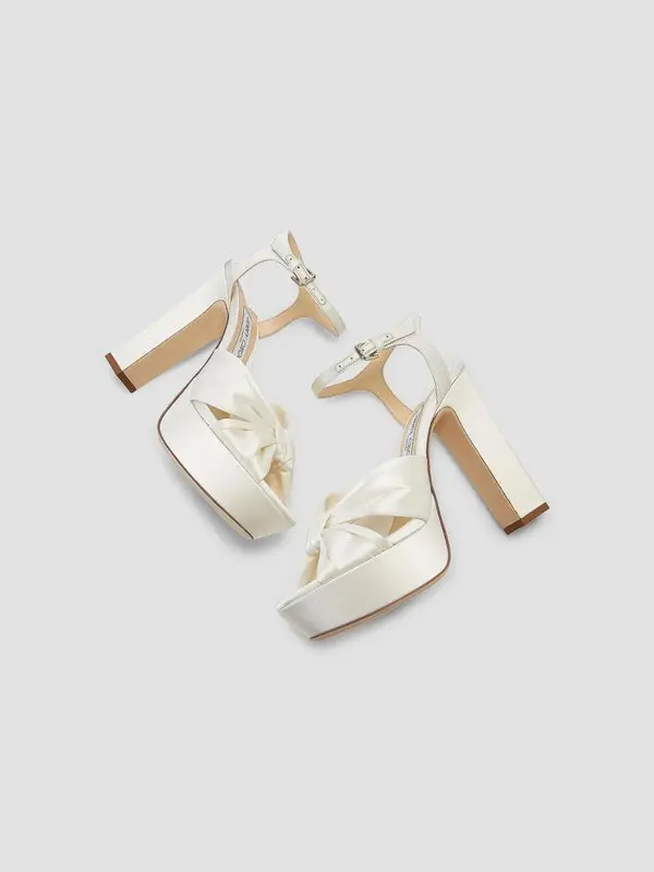 JIMMY CHOO Heloise 120mm Satin Platform Sandals - Ivory