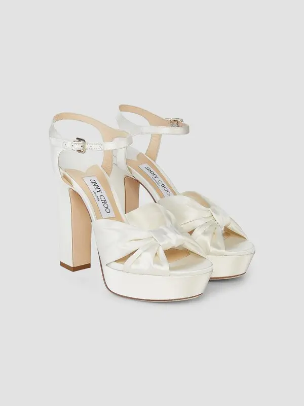 JIMMY CHOO Heloise 120mm Satin Platform Sandals - Ivory