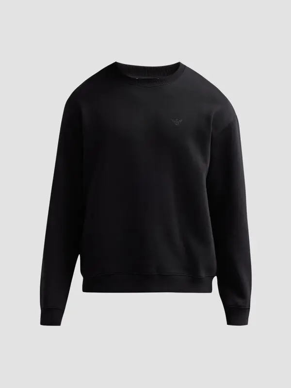 Emporio Armani Logo Jersey Crewneck Sweatshirt - Solid Black