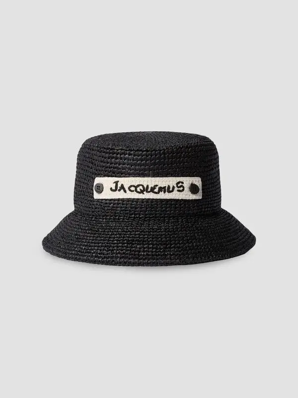 Jacquemus Logo Raffia Bucket Hat - Black