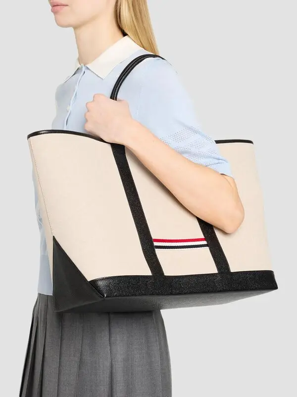 Thom Browne Medium Tool Canvas & Leather Tote Bag - Black