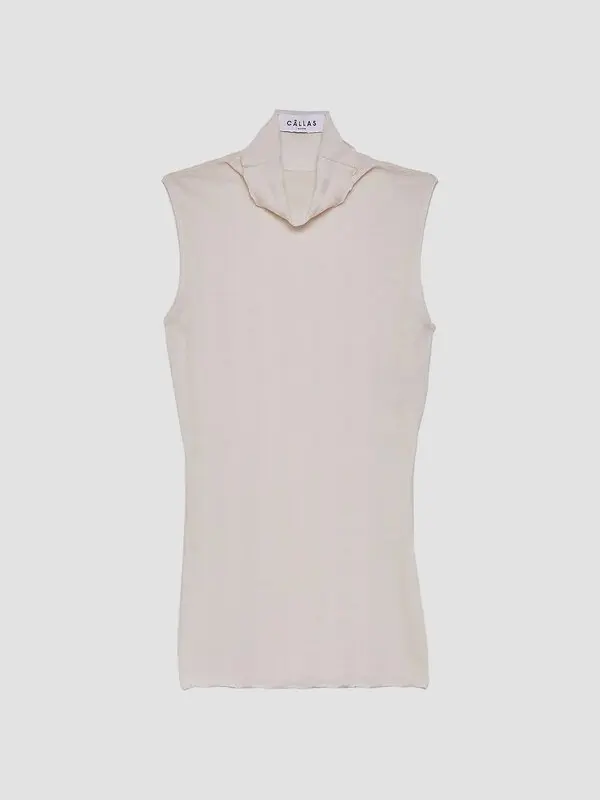 CALLAS MILANO Romy Sleeveless Turtleneck Sweater In Merino Wool Rib - Ivory