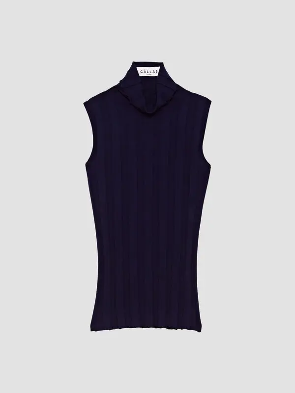 CALLAS MILANO Romy Sleeveless Turtleneck Sweater In Merino Wool Rib - Navy