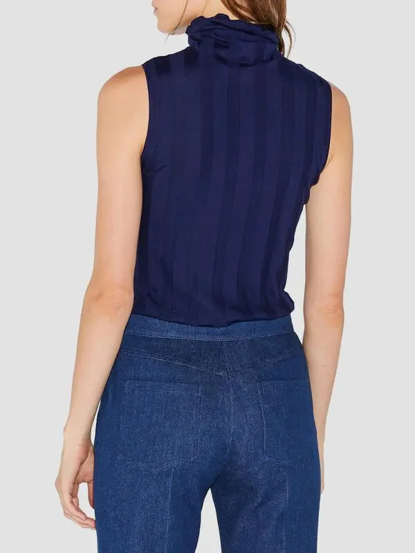 CALLAS MILANO Romy Sleeveless Turtleneck Sweater In Merino Wool Rib - Navy