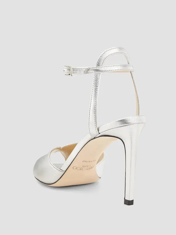 JIMMY CHOO Sacora 85mm Metallic Leather Sandals - Silver