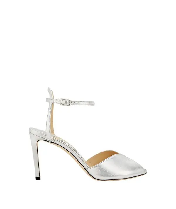 JIMMY CHOO Sacora 85mm Metallic Leather Sandals - Silver