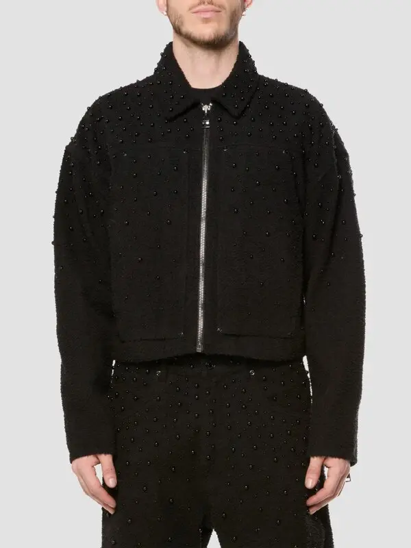 PURPLE BRAND Imitation Pearl-embellished Cotton-blend Crop Jacket - Black