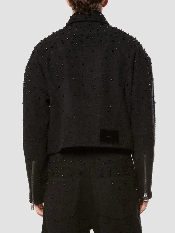 PURPLE BRAND Imitation Pearl-embellished Cotton-blend Crop Jacket