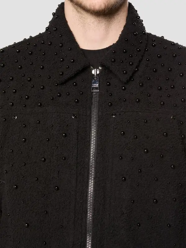 PURPLE BRAND Imitation Pearl-embellished Cotton-blend Crop Jacket