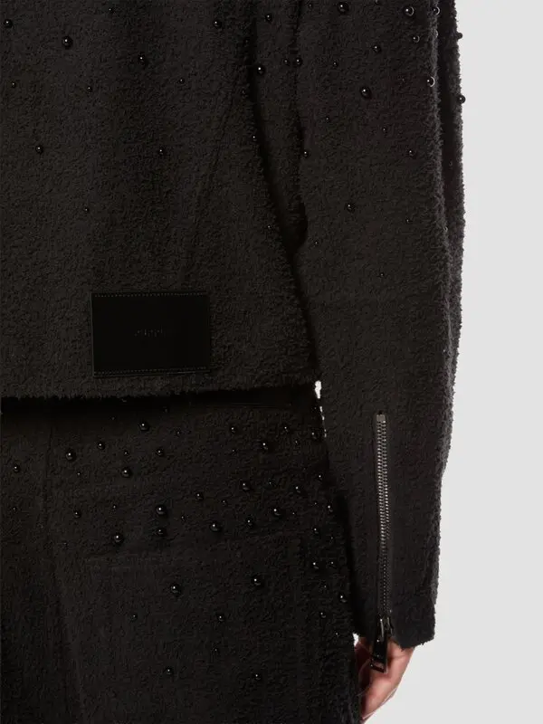 PURPLE BRAND Imitation Pearl-embellished Cotton-blend Crop Jacket