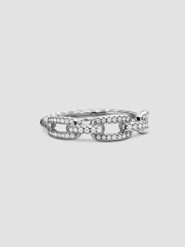 David Yurman Stax Chain Link Ring In 18k - Diamond