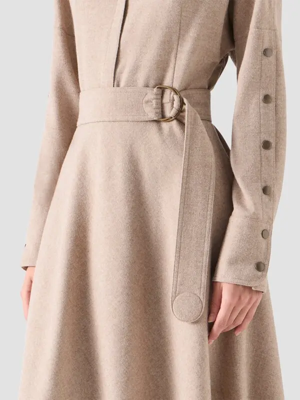 Akris Flannel Wool Trench Midi Dress - Oat
