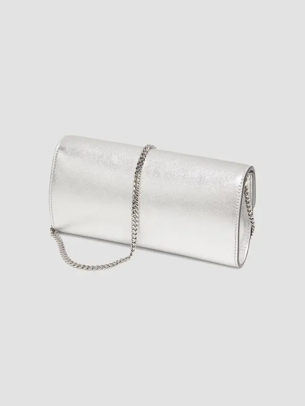 JIMMY CHOO Bing Metallic Leather Chain Wallet - Silver