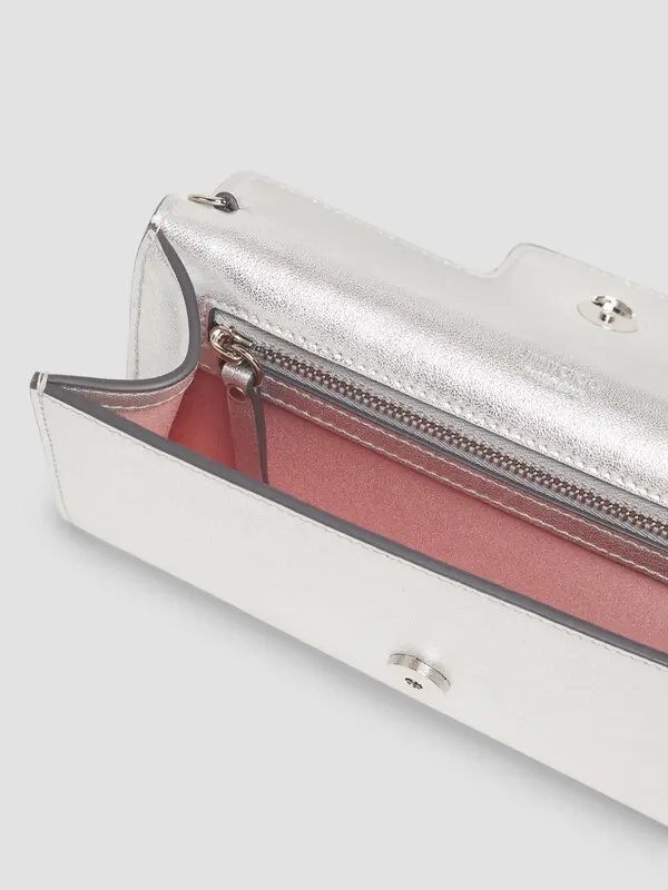 JIMMY CHOO Bing Metallic Leather Chain Wallet - Silver