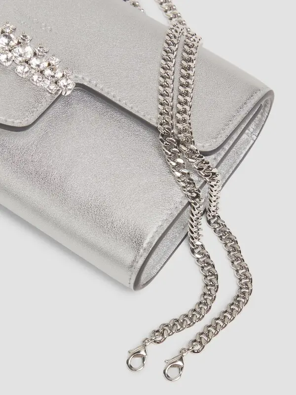 JIMMY CHOO Bing Metallic Leather Chain Wallet - Silver