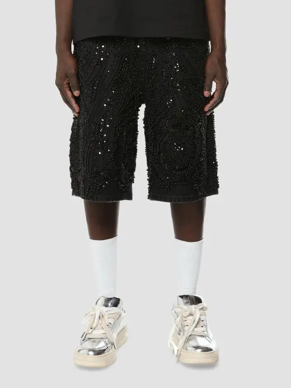 PURPLE BRAND Embellished Denim Shorts