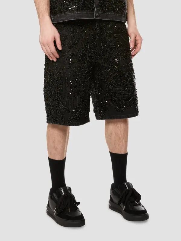PURPLE BRAND Embellished Denim Shorts