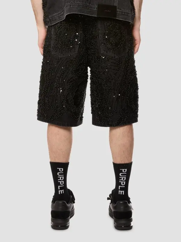 PURPLE BRAND Embellished Denim Shorts
